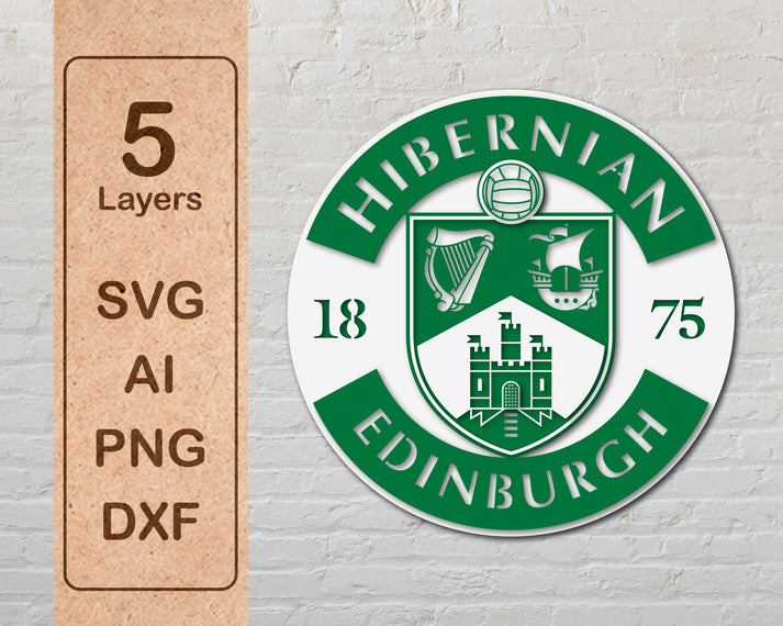 Hibernian FC football club logo Layered Laser Cut files svg dxf ai png ...