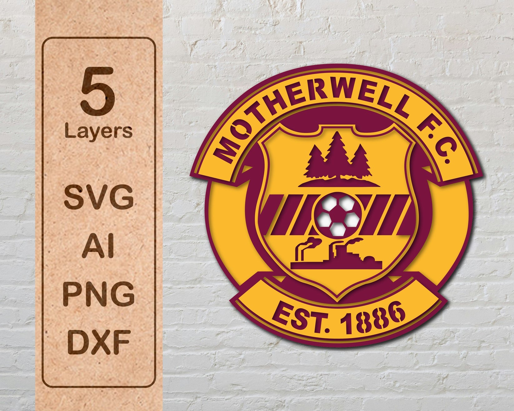 Motherwell FC football club logo Layered Laser Cut files svg dxf ai pn ...