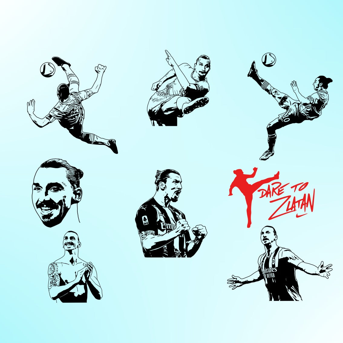 Zlatan Ibrahimovic with Logo Bundle Silhouette Vector Clipart Print fi ...