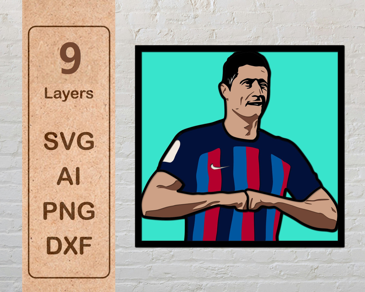 Robert Lewandowski Barcelona FC Layered Laser Cut files svg dxf ai png ...