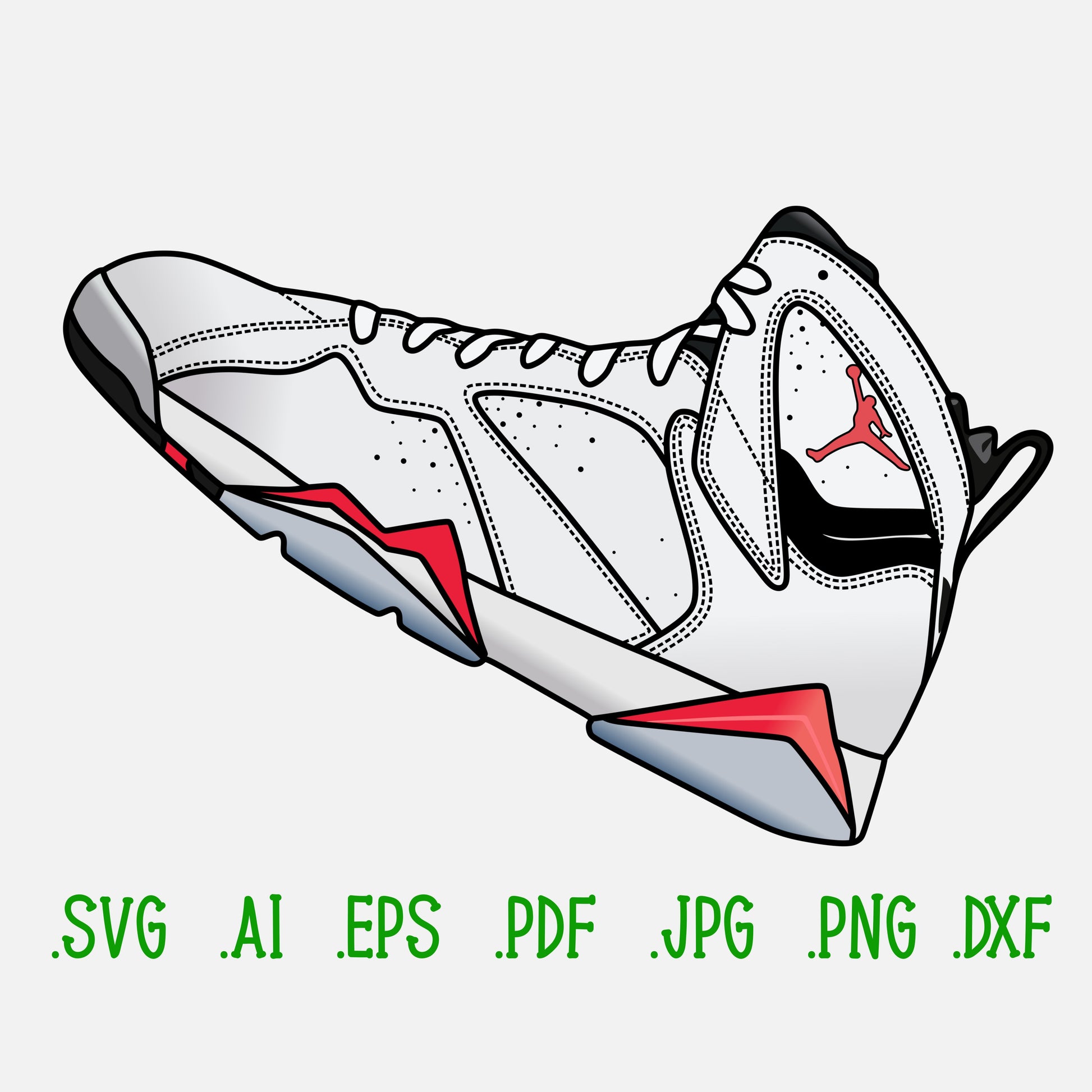 Air Jordan 7 Sneakers SVG. 4 variations (color, silhouette, outline, B ...
