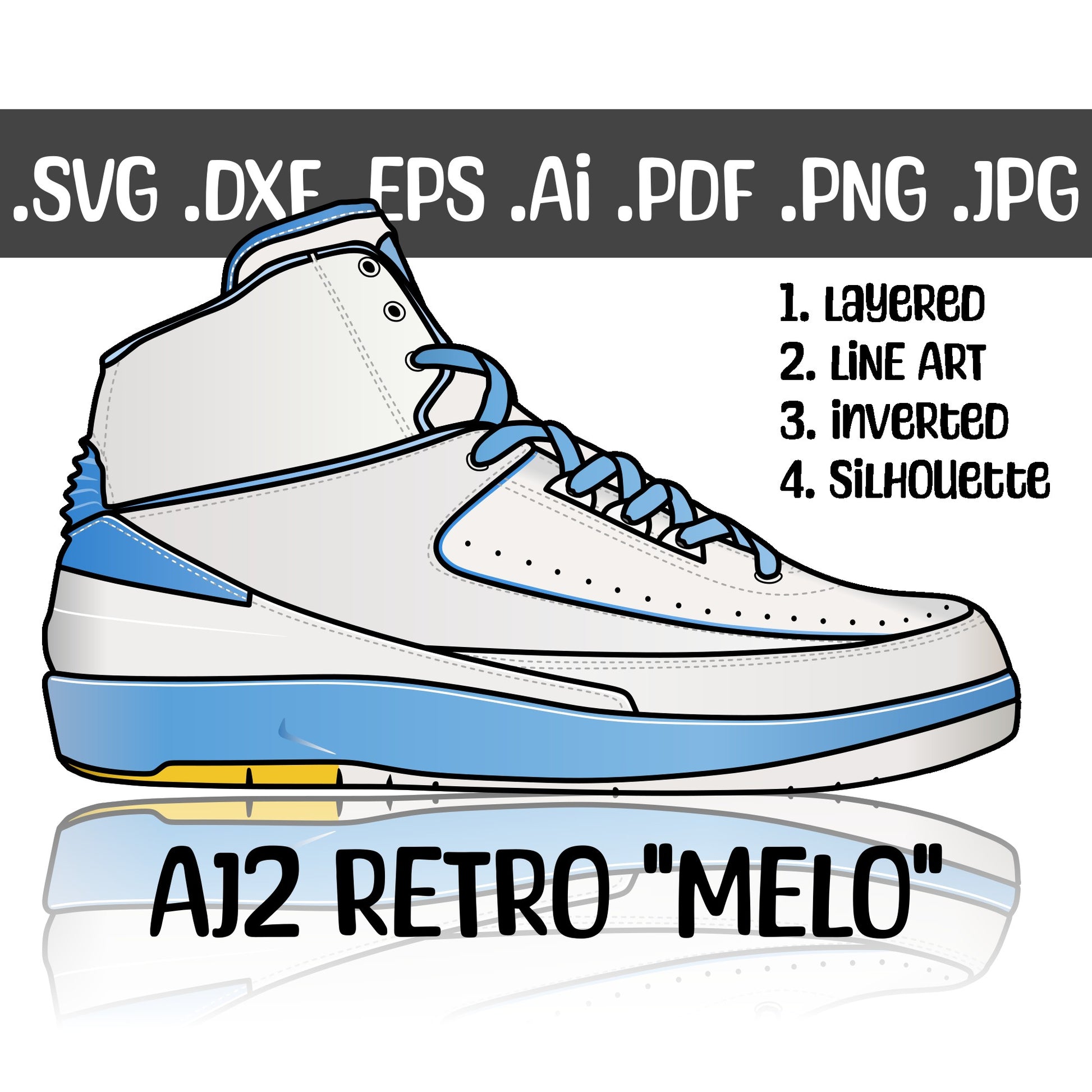 Air Jordan 2 Retro Melo. 4 variations (color, silhouette, outline, Bla ...