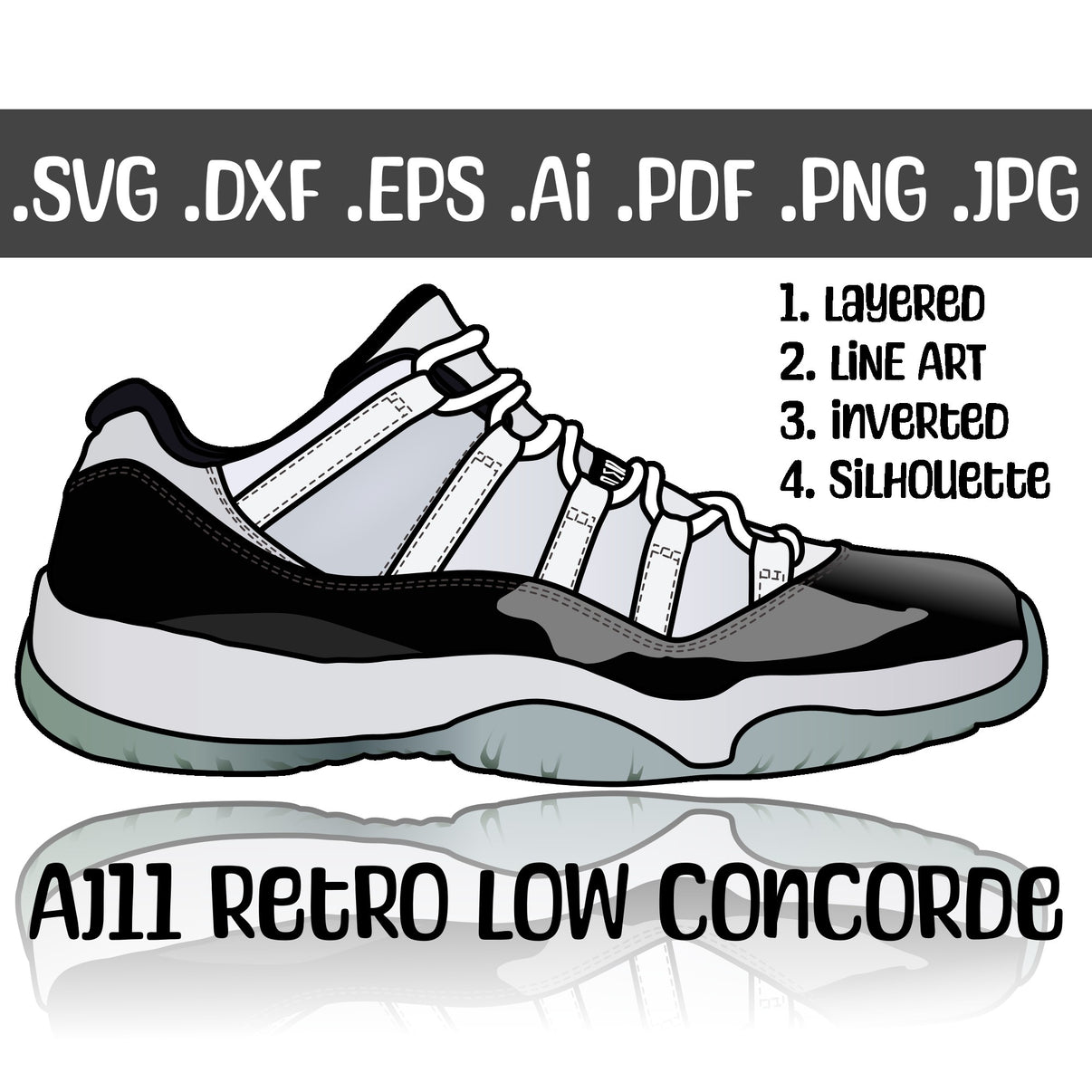 Air Jordan 11 Retro Low Concorde. 4 variations (color, silhouette, out ...