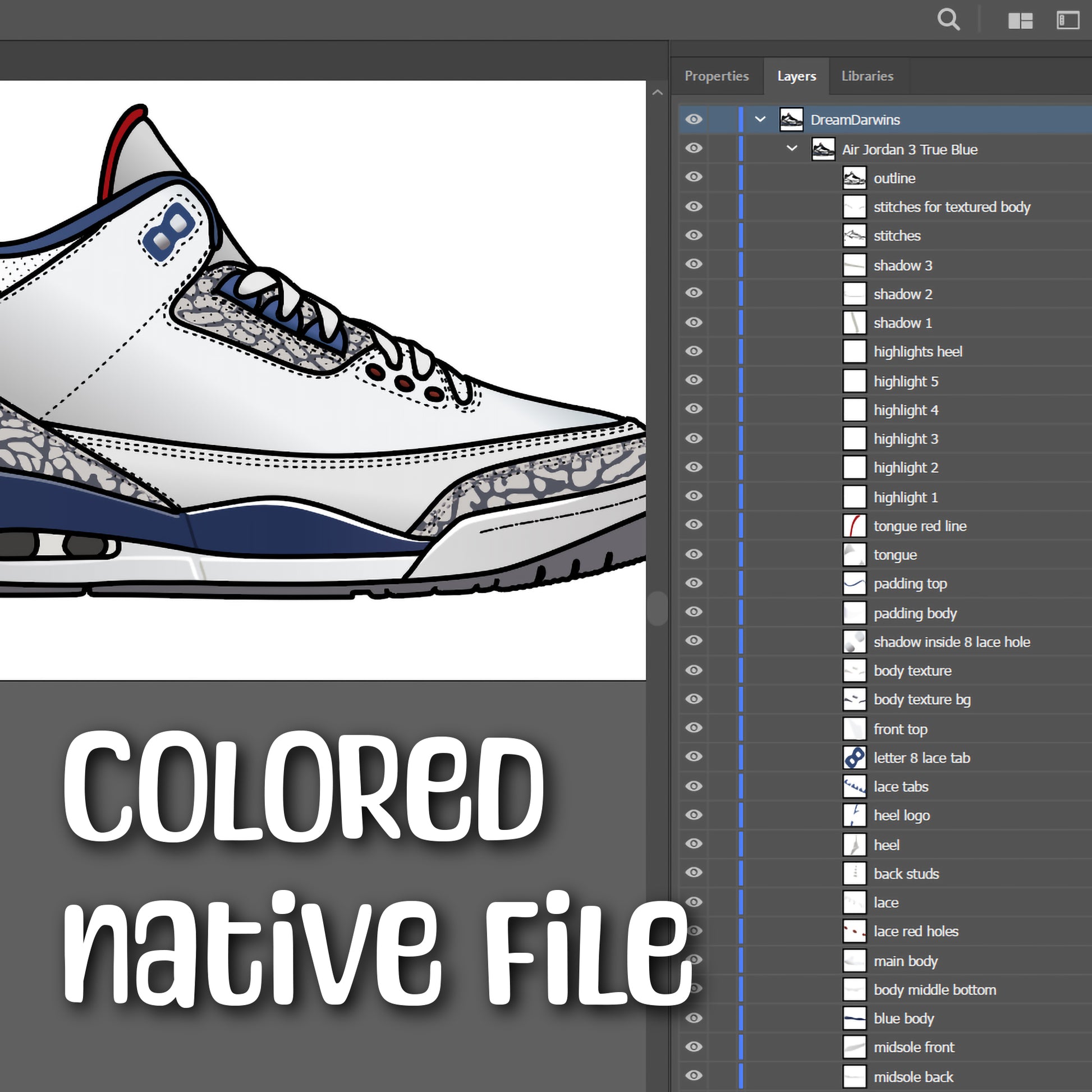 Air Jordan 3 True Blue Sneakers SVG. 4 variations (color, silhouette ...