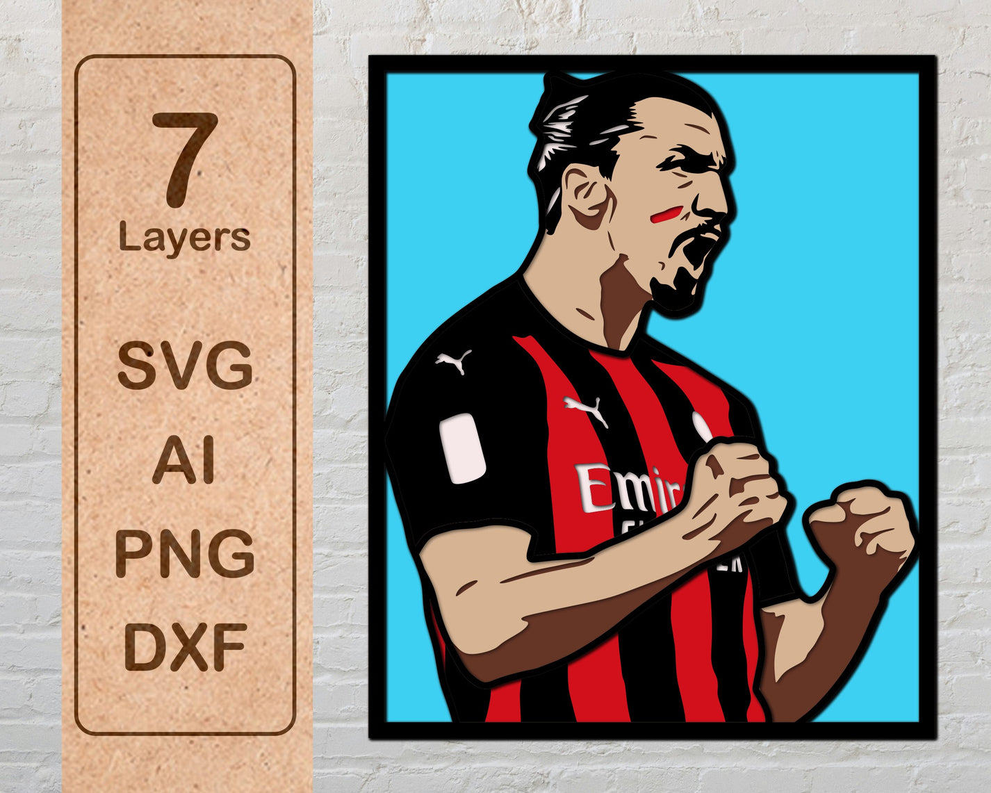 Zlatan Ibrahimovic AC Milan FC Layered Laser Cut files svg dxf ai png ...